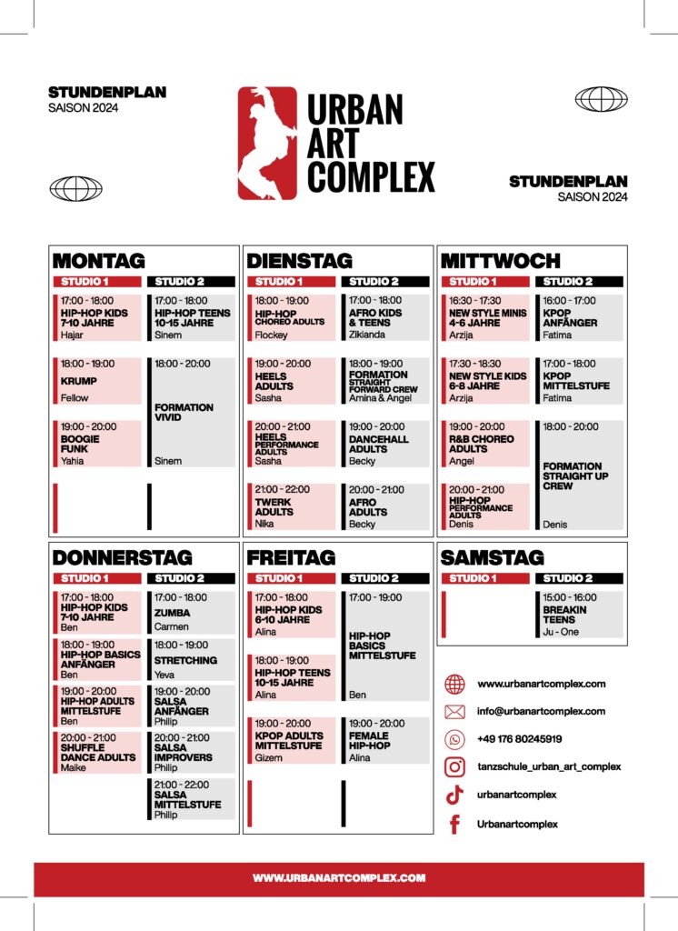 Stundenplan: Entdecke unsere Kurszeiten bei Urban Arts Complex